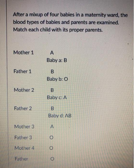 Solved After a mixup of four babies in a maternity ward, the | Chegg.com