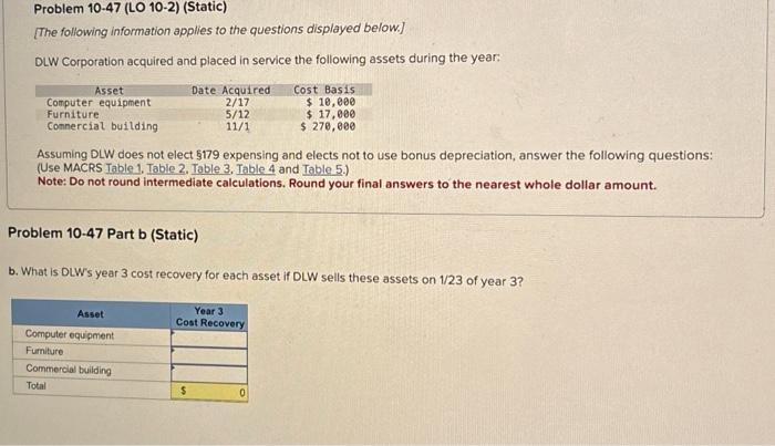 Solved Problem 10-47 (LO 10-2) (Static) [The following | Chegg.com