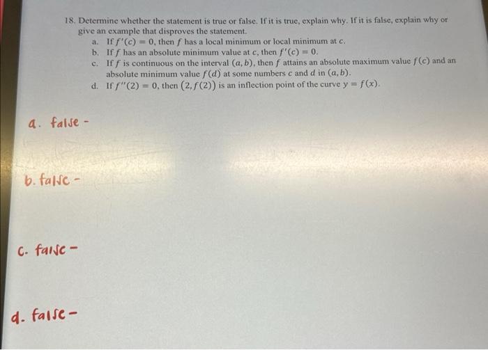 Solved 18. Determine whether the statement is true or false. | Chegg.com