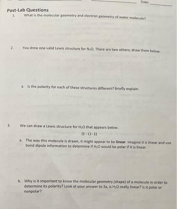 Solved Post-Lab Questions 1. What is the molecular geometry | Chegg.com