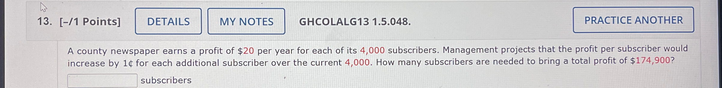 Solved Points] q, ﻿GHCOLALG13 1.5.048.A county newspaper | Chegg.com