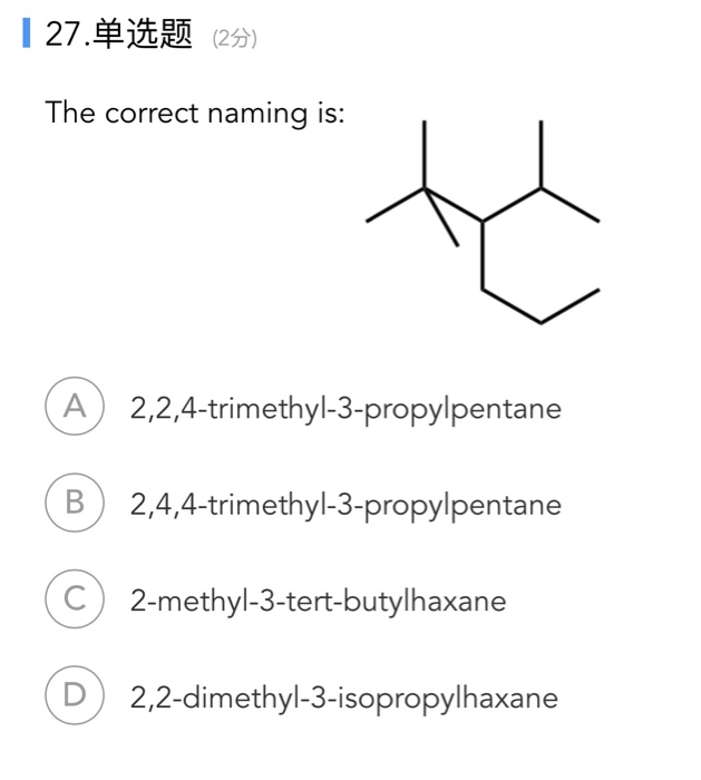 Solved | 27. (25) The correct naming is: A) | Chegg.com