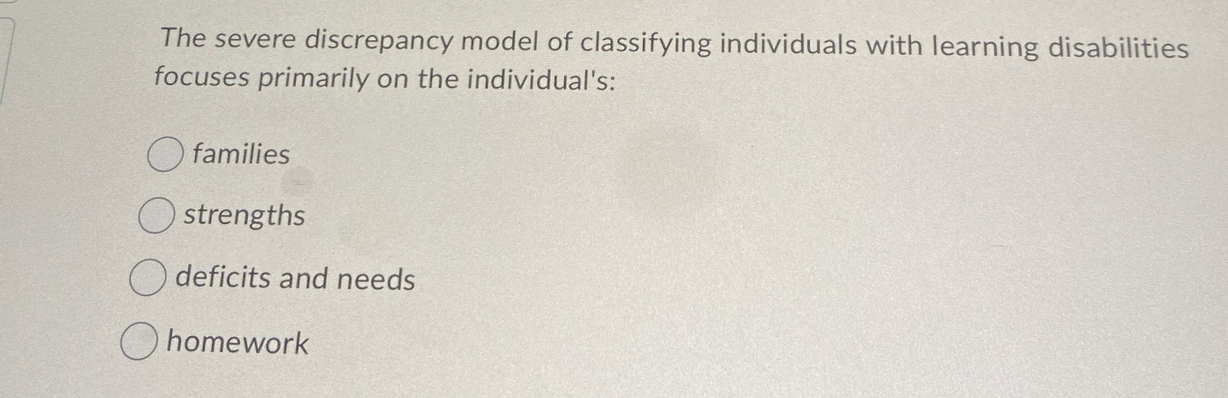 Solved The severe discrepancy model of classifying | Chegg.com