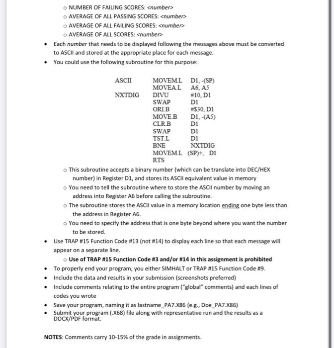 O NUMBER OF FAILING SCORES: | Chegg.com