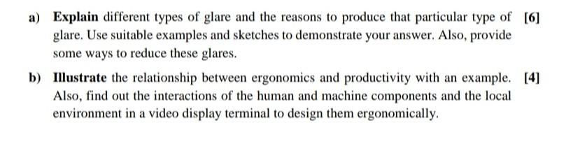 Solved a) Explain different types of glare and the reasons | Chegg.com