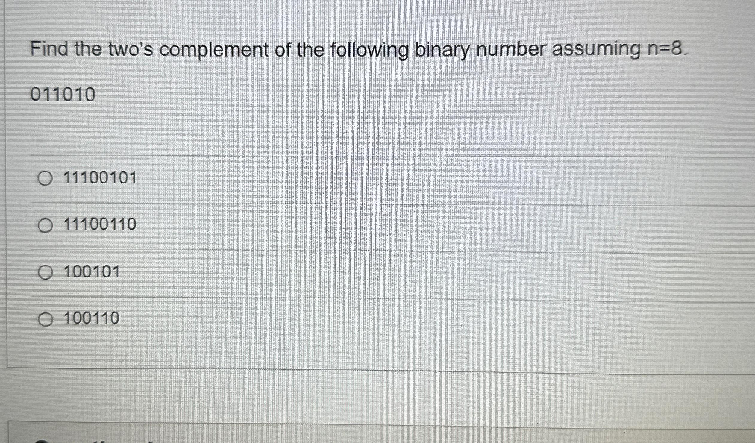 Solved Find The Two s Complement Of The Following Binary Chegg
