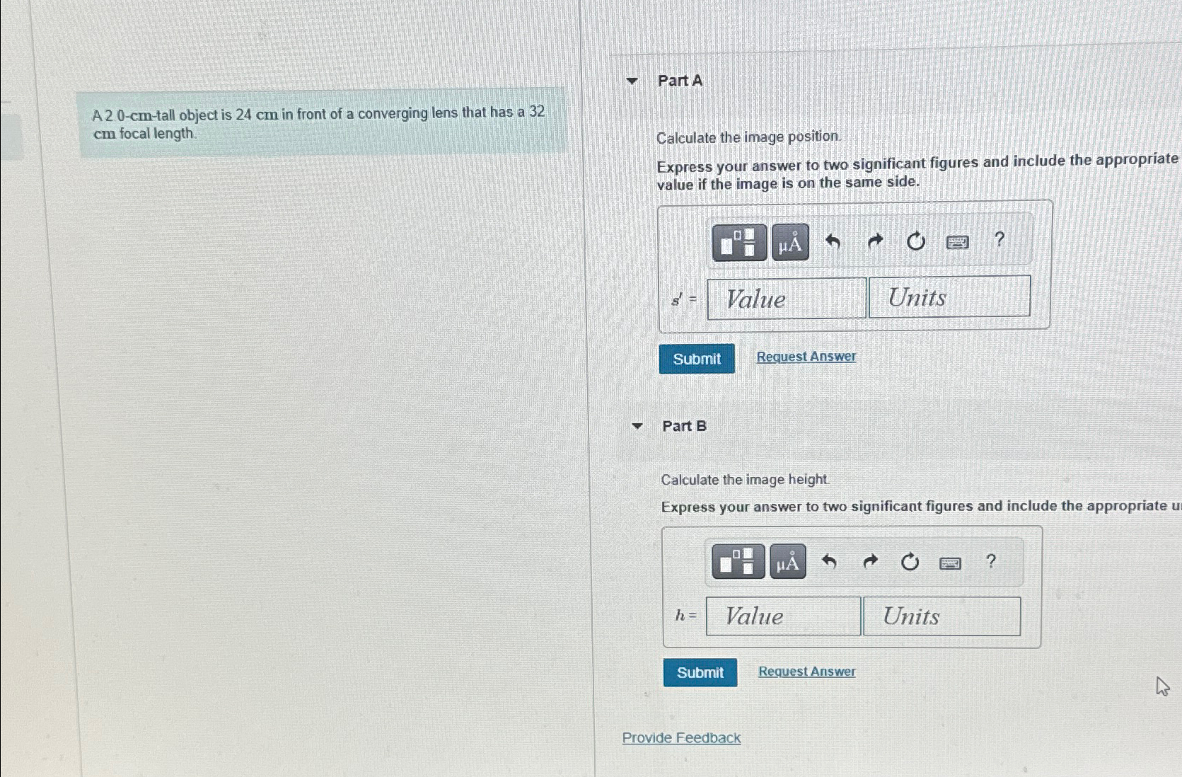 Solved A 20-cm-tall object is 24cm ﻿in front of a converging | Chegg.com