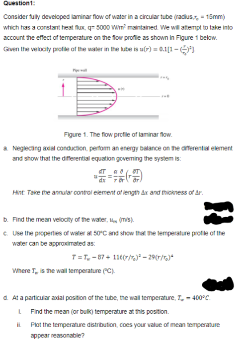 Solved Question1:Consider fully developed laminar flow of | Chegg.com