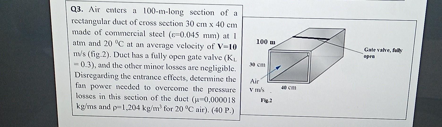 Solved Q3. Air enters a 100-m-long section of a rectangular | Chegg.com