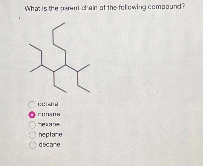 Solved What is the parent chain of the following compound? | Chegg.com