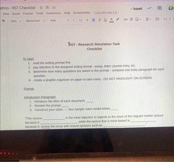 RST - Research Simulation Task Checklist To Start: 1. | Chegg.com