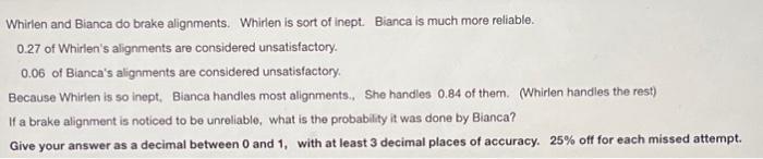 Solved Whirlen and Bianca do brake alignments. Whirlen is | Chegg.com