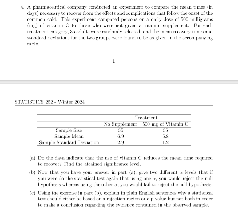 Solved A pharmaceutical company conducted an experiment to | Chegg.com