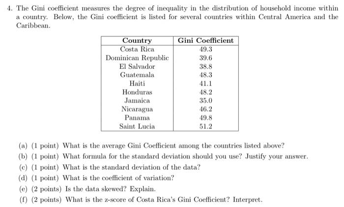 Solved The Gini coefficient measures the degree of | Chegg.com