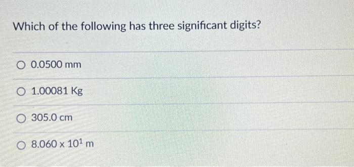 Solved Which of the following has three significant digits? | Chegg.com