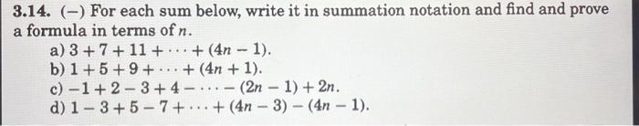 Solved 3.14. (-) For each sum below, write it in summation | Chegg.com