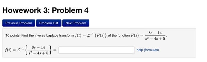 Solved (10 points) Find the inverse Laplace transform | Chegg.com