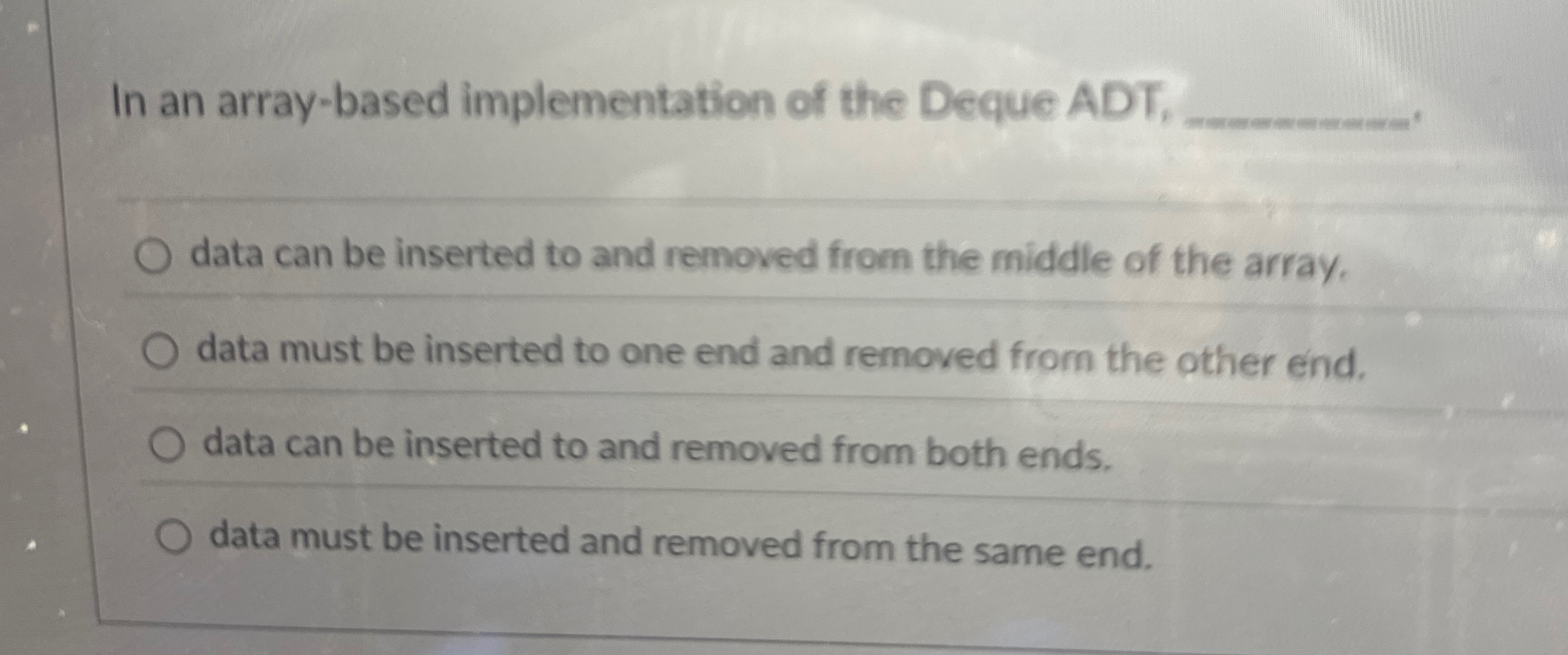 Solved In an array-based implementation of the Deque ADT, | Chegg.com