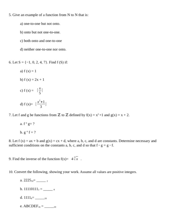 Solved 5. Give an example of a function from N to N that is: | Chegg.com