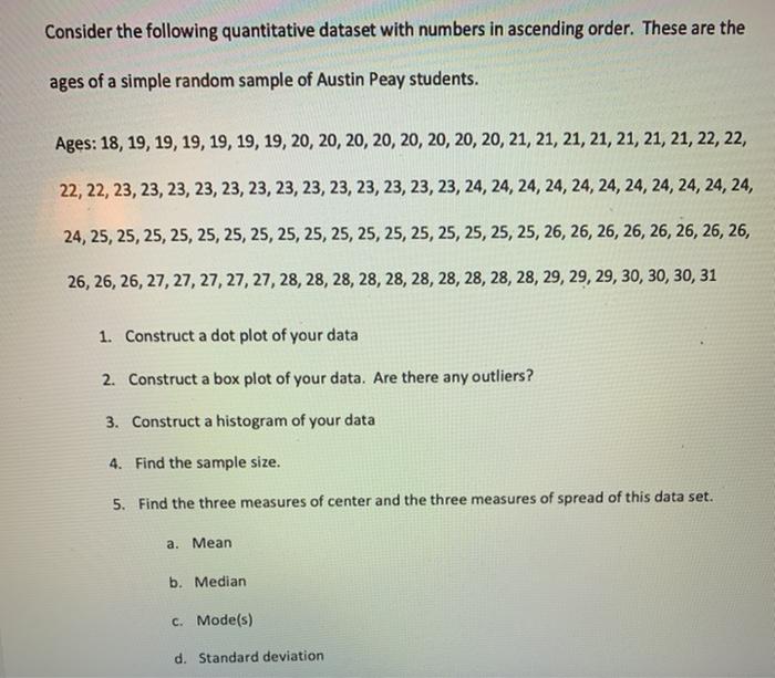 Solved Consider the following quantitative dataset with | Chegg.com