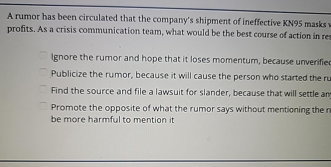 Solved A rumor has been circulated that the company's | Chegg.com
