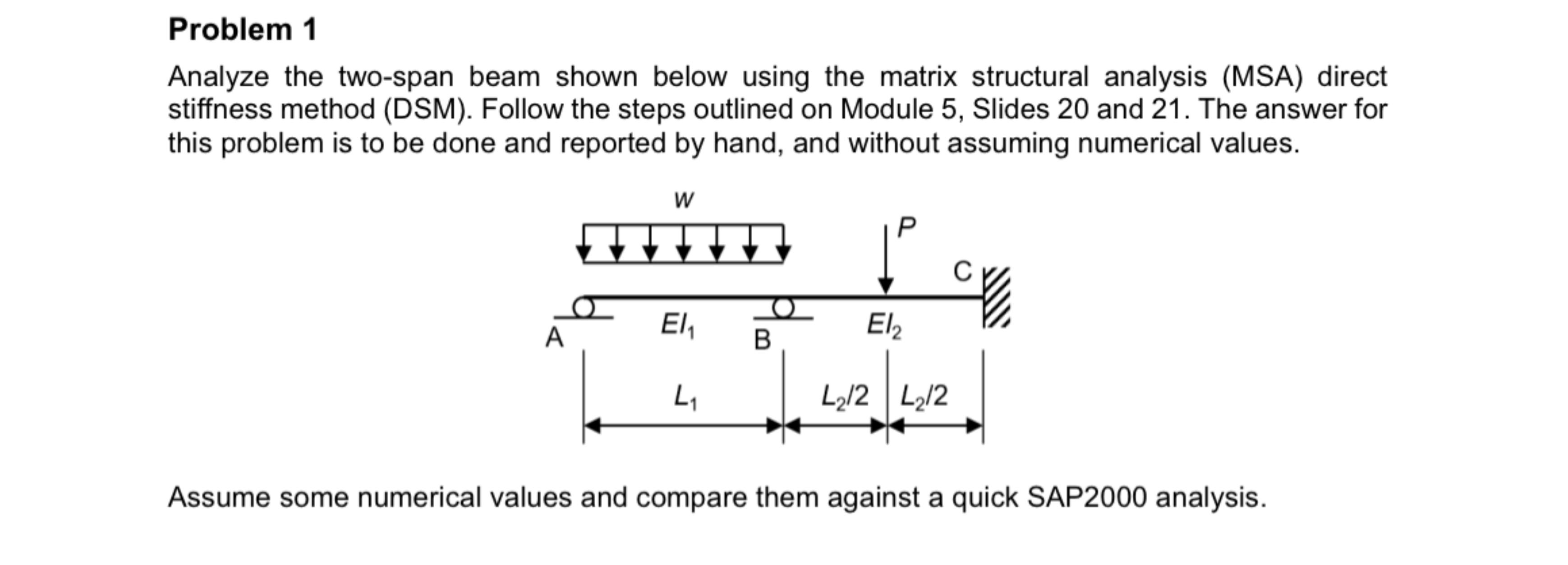 Solved Problem 1Analyze the two-span beam shown below using | Chegg.com
