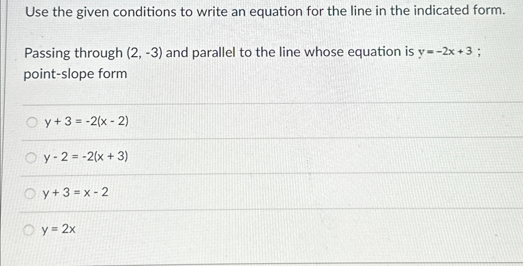 Solved Use the given conditions to write an equation for the | Chegg.com
