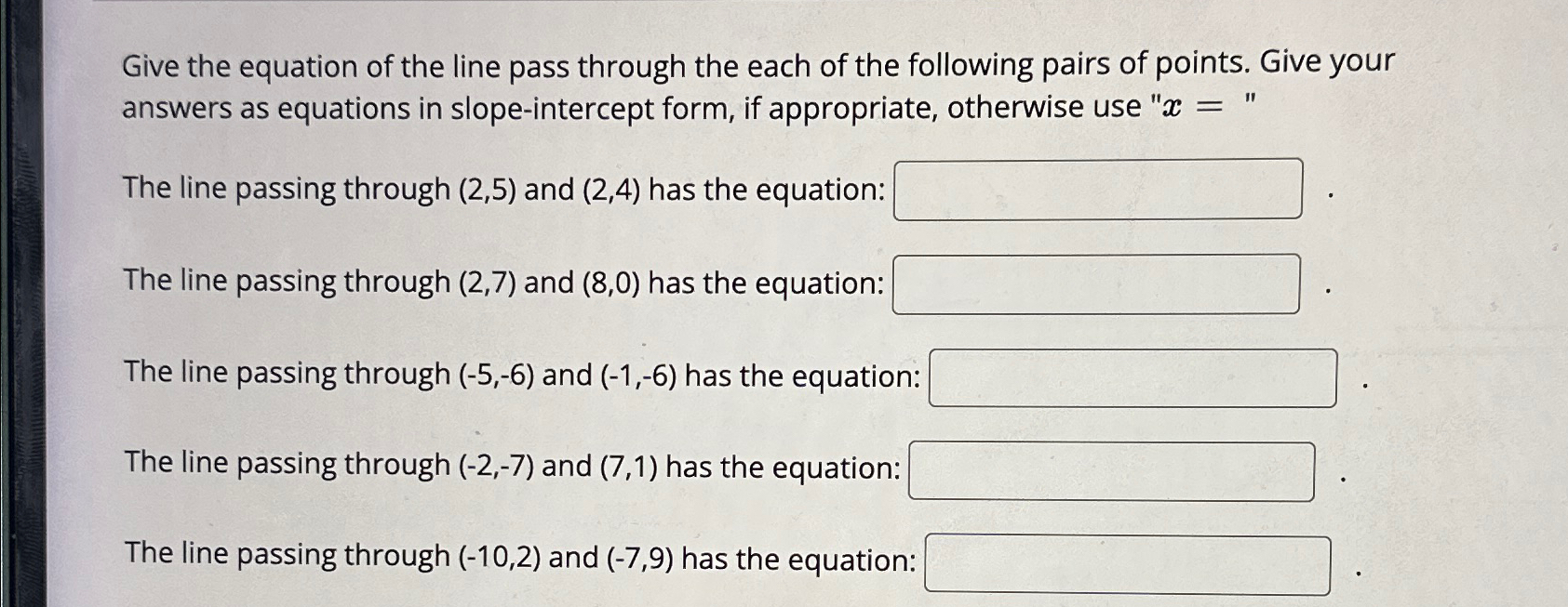 Solved 5. ﻿Give the equation of the line pass through the | Chegg.com