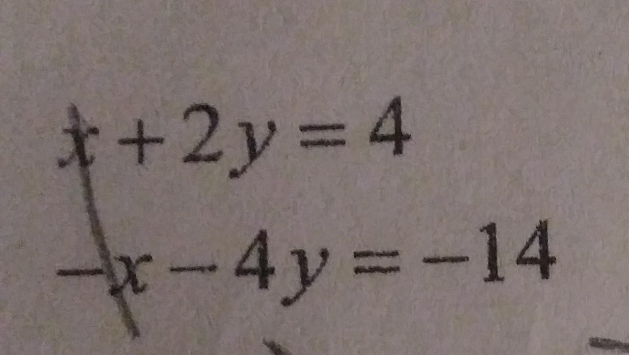 Solved ++ 2 y = 4 2. -x-4y=-14 x | Chegg.com