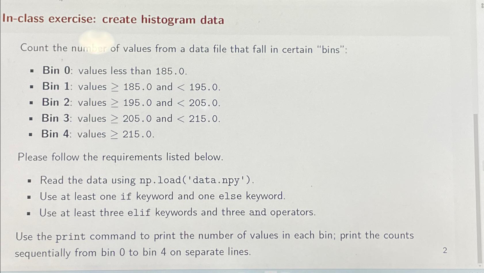 Solved In-class exercise: create histogram dataCount the | Chegg.com