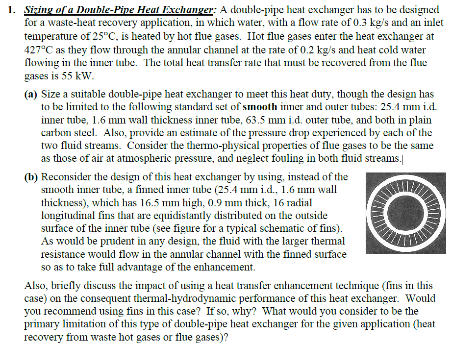 Solved 1. ﻿Sizing of a Double-Pipe Heat Exchanger: A | Chegg.com