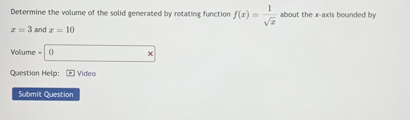 Solved Determine the volume of the solid generated by | Chegg.com