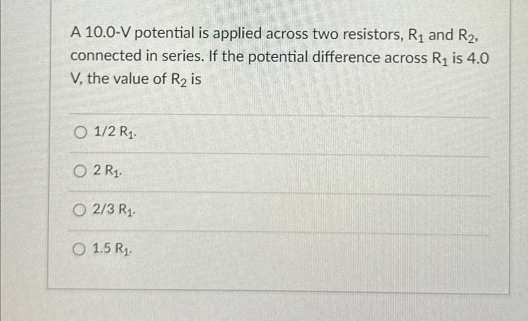 Solved A 10.0-V potential is applied across two resistors, | Chegg.com