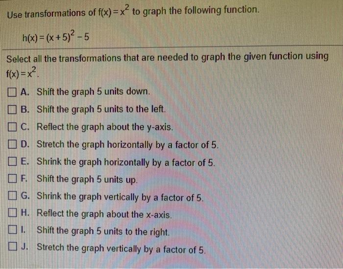 Solved Use transformations of f(x)=x? to graph the following | Chegg.com