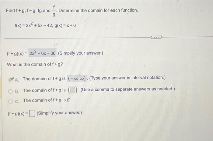 Solved Find f+g,f−g,fg and gf. Determine the domain for each | Chegg.com
