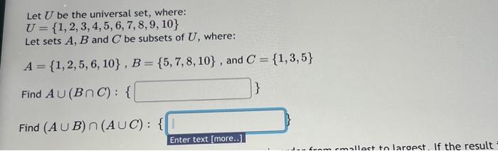Solved Let U be the universal set, where: | Chegg.com