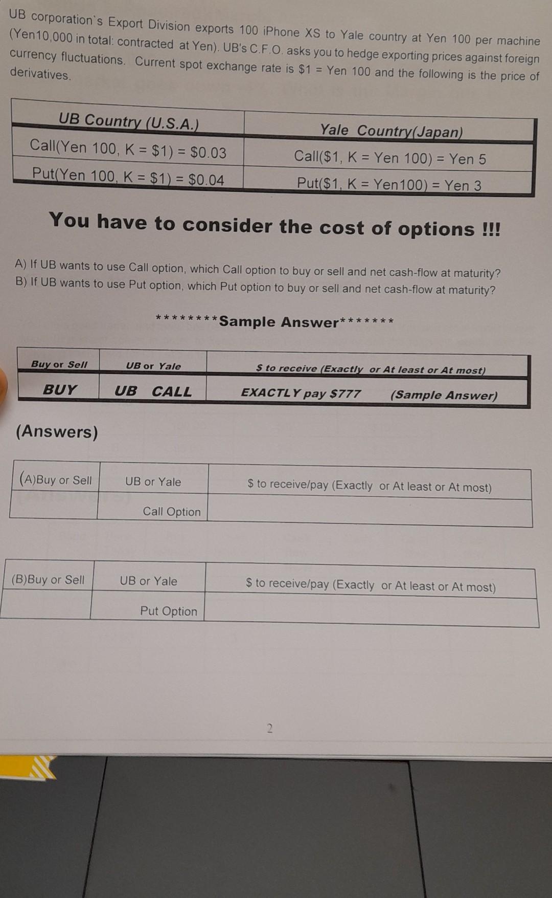 Solved UB corporation's Export Division exports 100 iPhone | Chegg.com