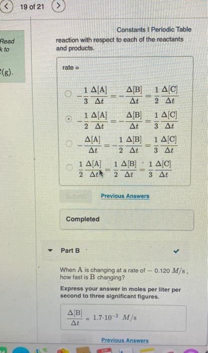 Solved 19 of 21 Read kto Constants 1 Periodic Table reaction | Chegg.com