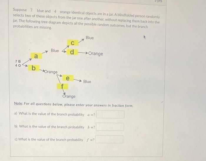Solved pts Suppose 7 blue and 4 orange identical objects are | Chegg.com