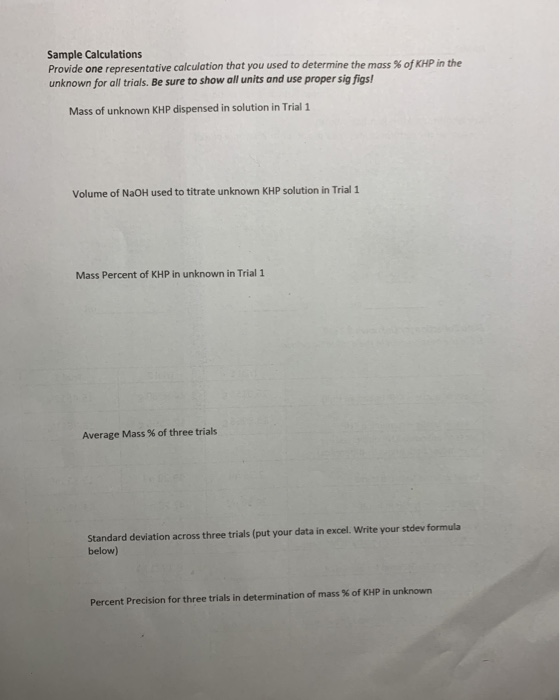 Solved Sample Calculations Provide one representative | Chegg.com