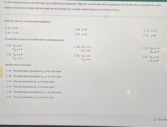 Solved For the statement below, write the claim as a | Chegg.com