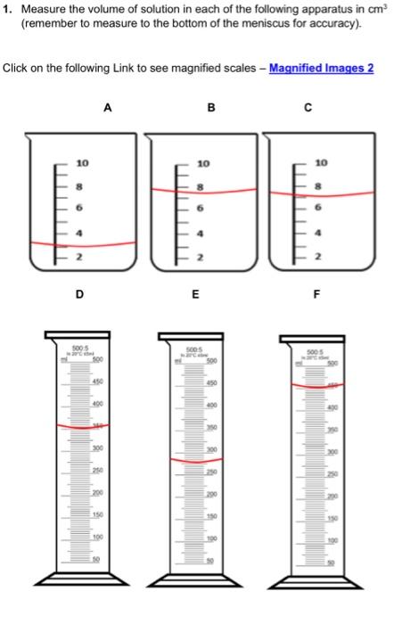 Solved 1. Measure the volume of solution in each of the | Chegg.com