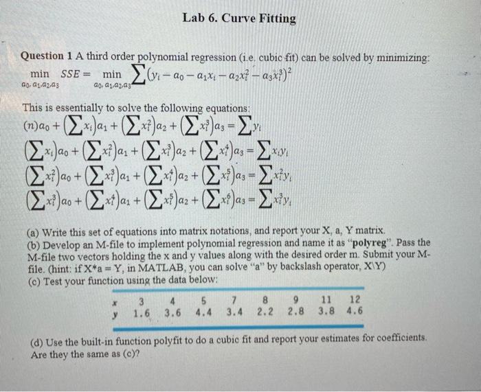 Solved Question 1 A third order polynomial regression (i.e. | Chegg.com