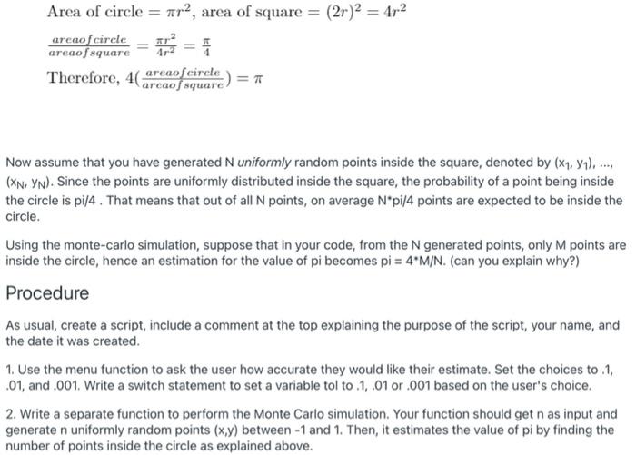 Solved Our task will be to apply this Monte Carlo method to | Chegg.com