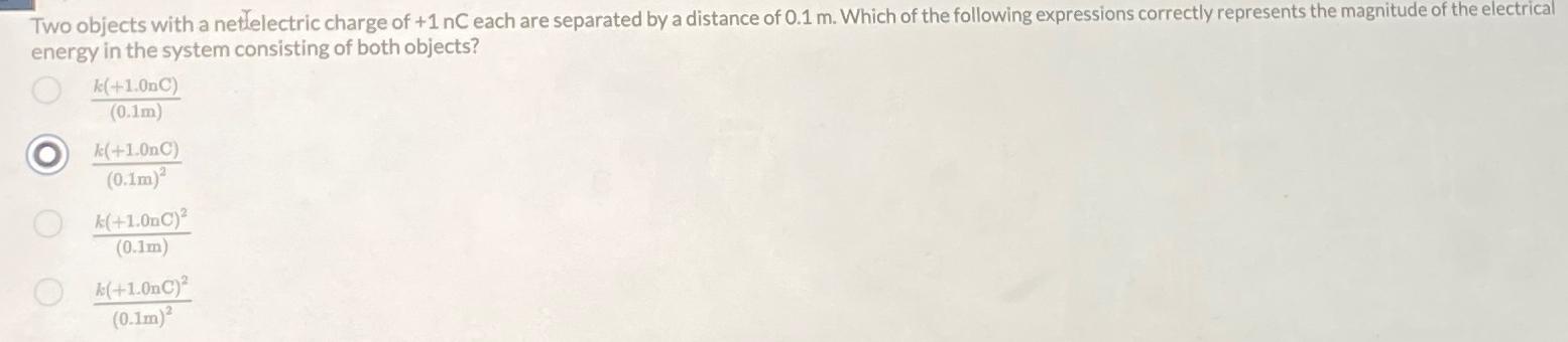 Solved Two objects with a netelectric charge of +1nC ﻿each | Chegg.com
