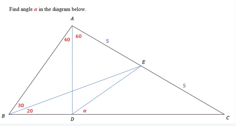 Solved Find angle α ﻿in the diagram below. | Chegg.com