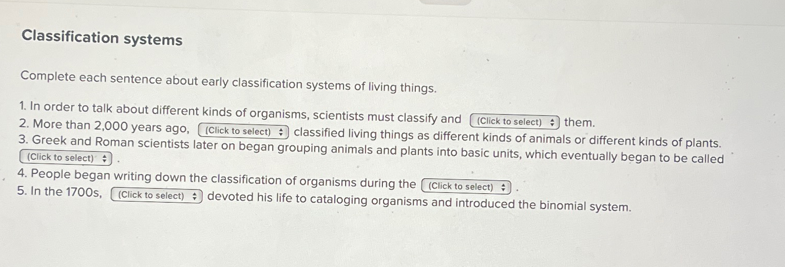 Solved Classification systemsComplete each sentence about | Chegg.com