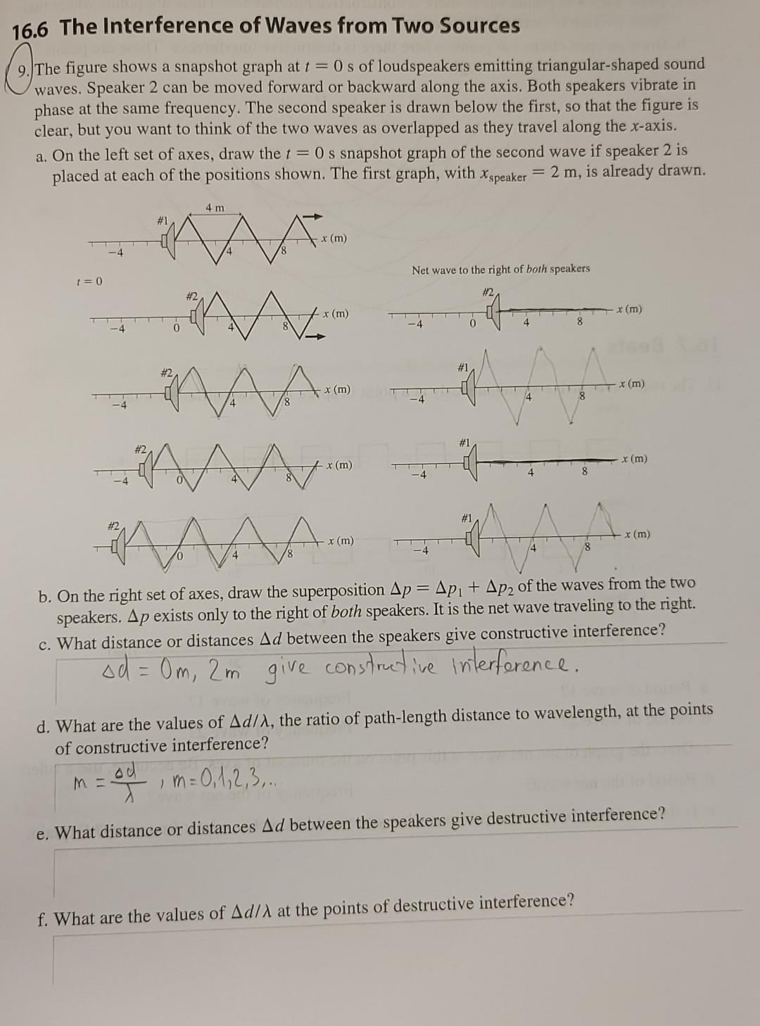 Solved 16.6 The Interference of Waves from Two Sources 9. | Chegg.com