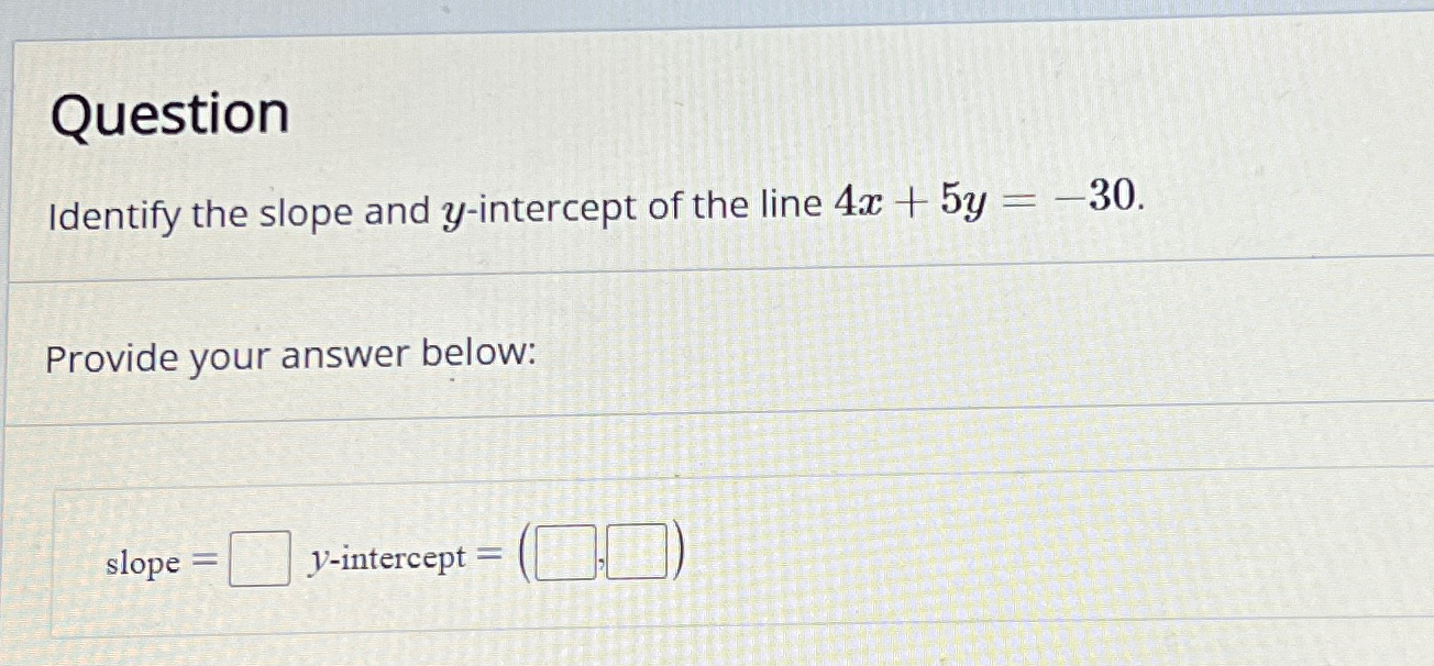 Solved QuestionIdentify the slope and y-intercept of the | Chegg.com