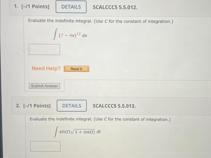 Solved Evaluate the indefinite integral. (Use C for the | Chegg.com